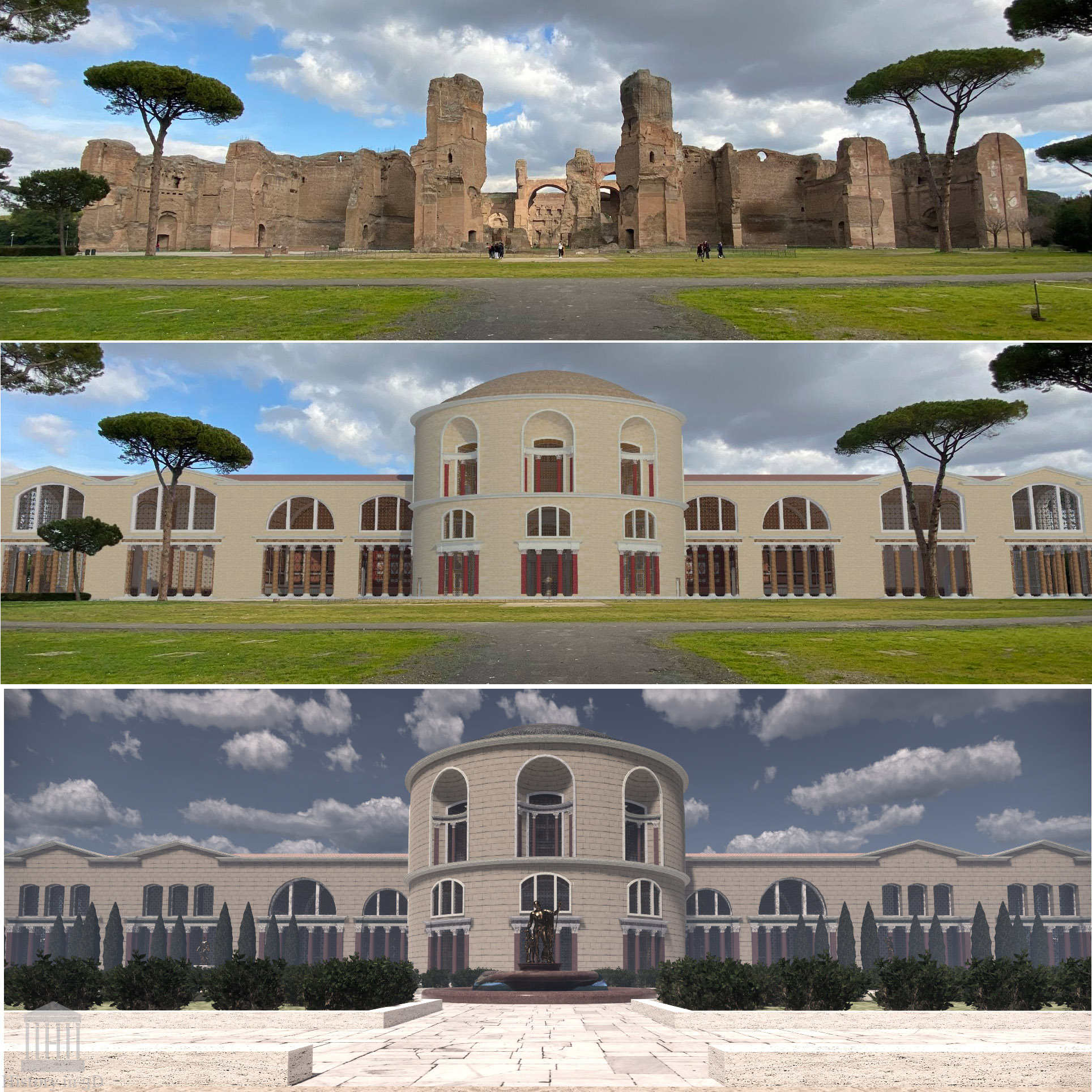 Baths of Caracalla - then and now - History in 3D